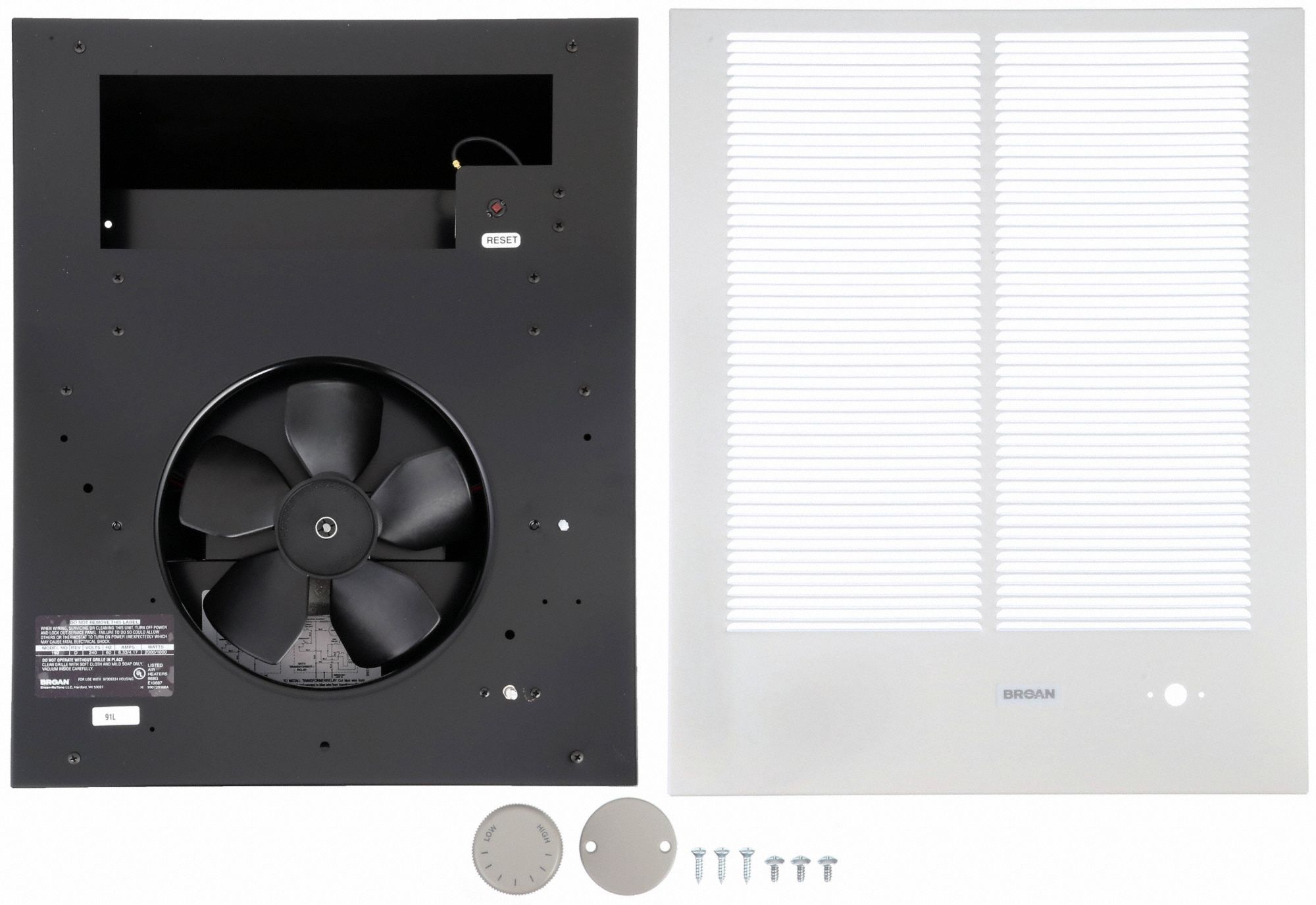 BROAN Recessed Electric Wall-Mount Heater, 1,000W/2,000W, 750W/1,500W ...