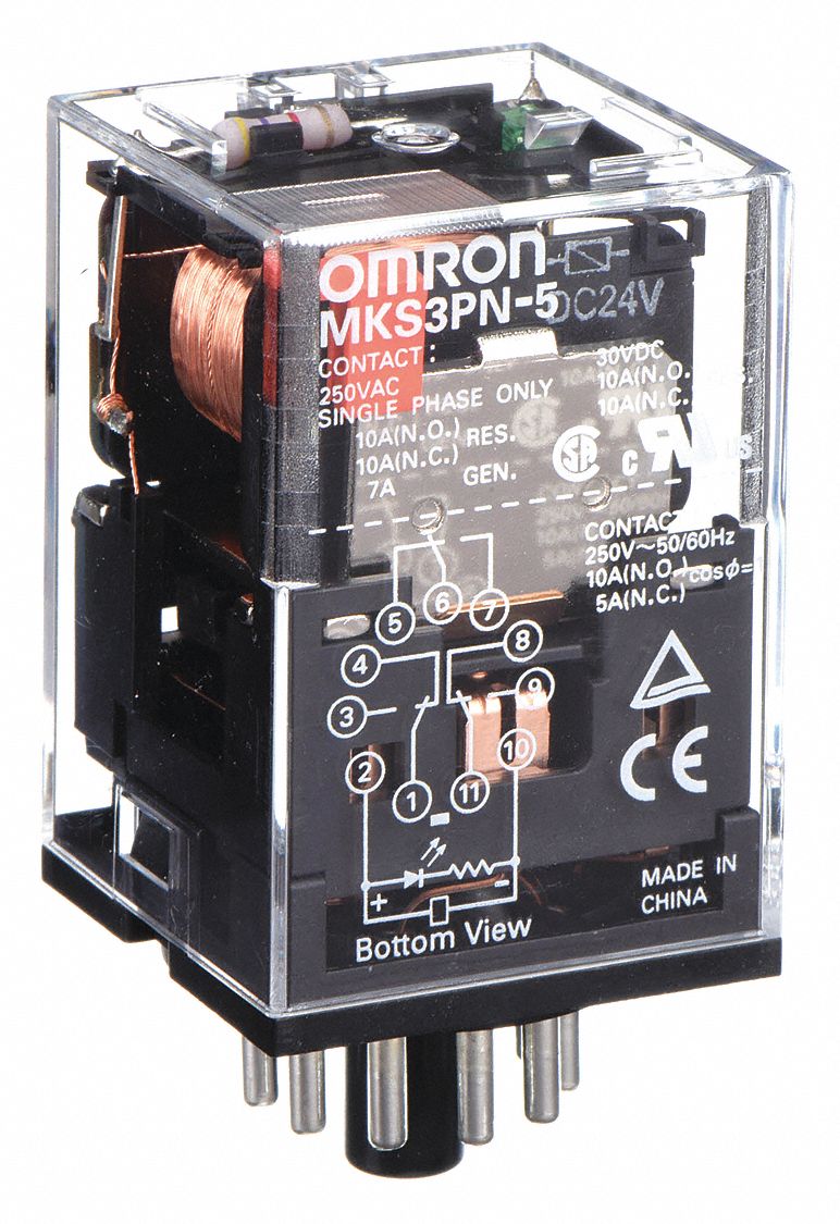 OMRON, Socket Mounted, 10 A Current Rating, General Purpose Relay - 5EMK0|MKS3PN5DC24 - Grainger