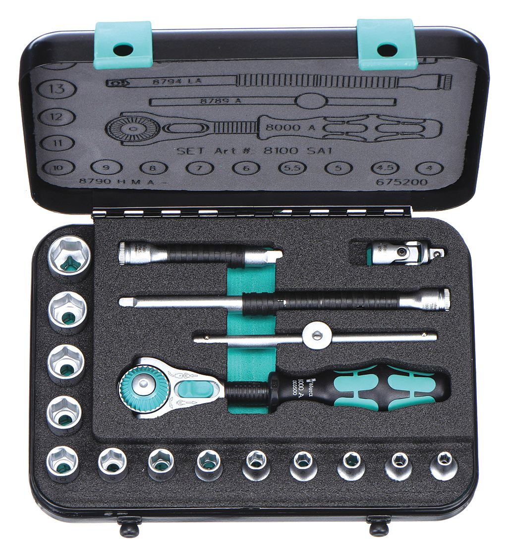 Socket Wrench Set, Socket Size Range 4mm to 14mm, Square, Drive Size 1/ ...