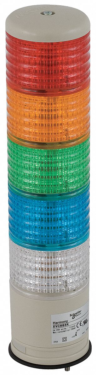 SCHNEIDER ELECTRIC, 5 Tier, Blue/Clear/Green/Orange/Red, Tower Light ...