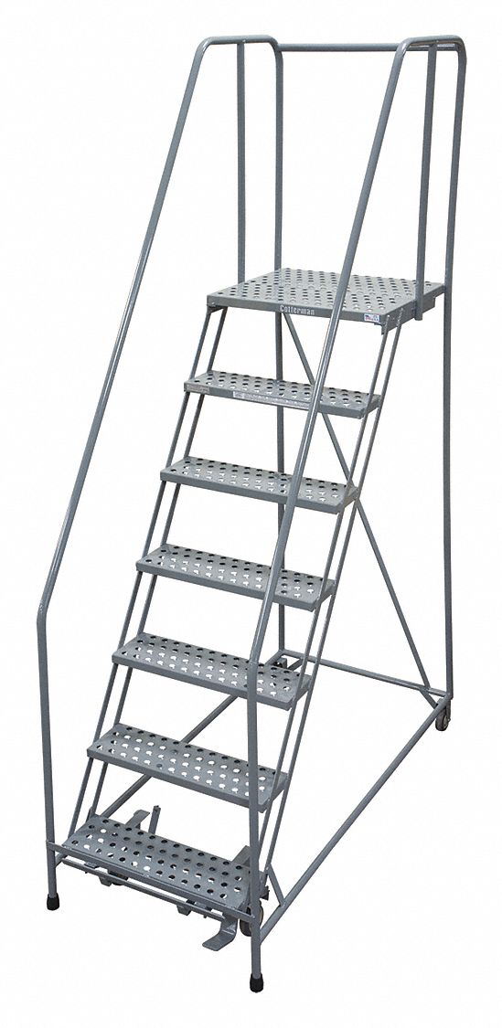 COTTERMAN 7-Step Rolling Ladder, Perforated Step Tread, 100 in Overall ...