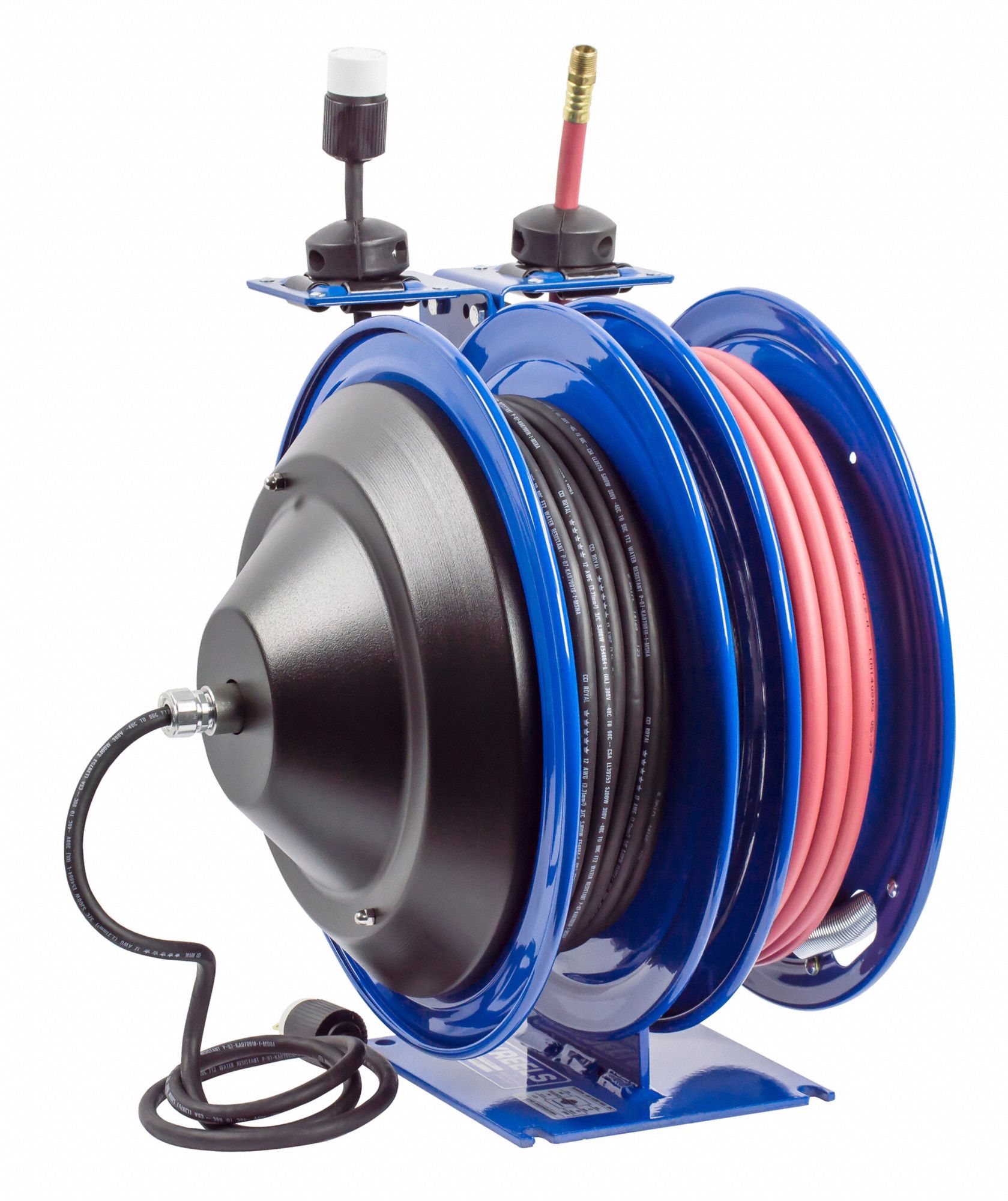 COXREELS Dual Reel Spring Return Hose Reel: 50 ft (3/8 in I.D.), 3/8 in ...
