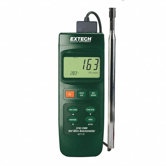 EXTECH, 1 fpm Air Velocity Resolution, CFM, Anemometer - 5GCD3|407119 ...