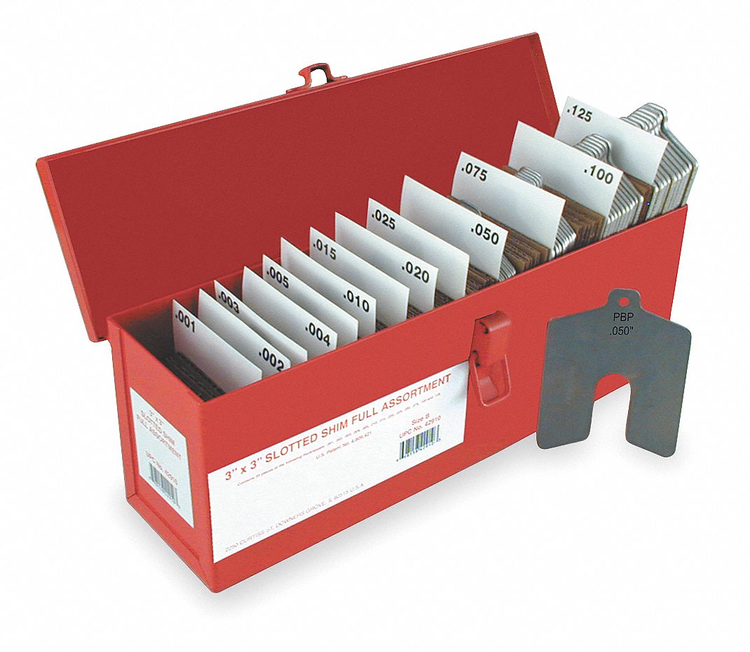 Stainless Steel Slotted Shim with Tab Assortment, 130 Pcs., Trade Size ...