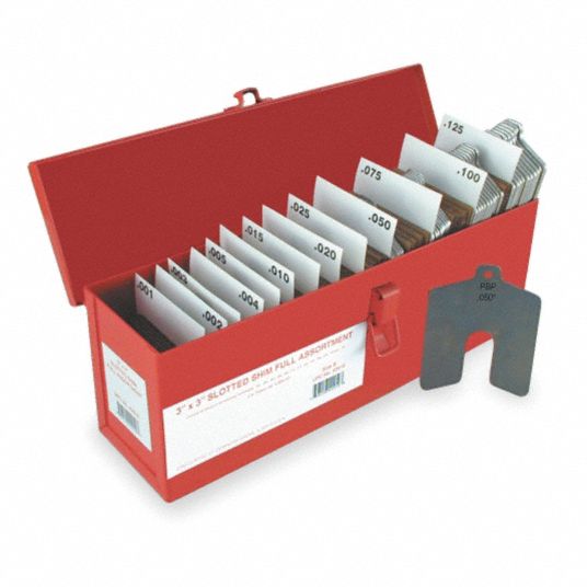 Stainless Steel Slotted Shim with Tab Assortment, 130 Pcs., Trade Size ...