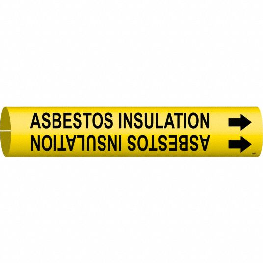 BRADY Pipe Marker: Asbestos Insulation, Yellow, Black, Fits 1 1/2 to 2 ...