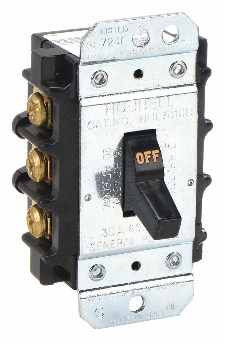 HUBBELL KELLEMS, 3 Poles, 30 A, Manual Motor Switch - 5HA30|HBL7810D ...