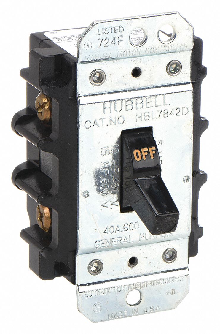 HUBBELL KELLEMS, 2 Poles, 40 A, Manual Motor Switch - 5HA31|HBL7842D ...