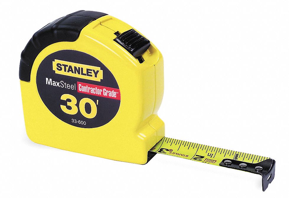 30 ft. Steel Tape Measure, Yellow/Black - Grainger