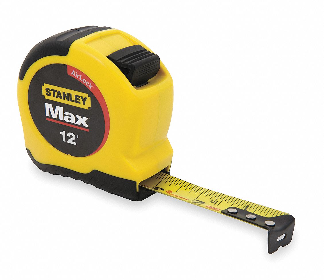 12 ft. Steel Tape Measure, Yellow/Black - Grainger