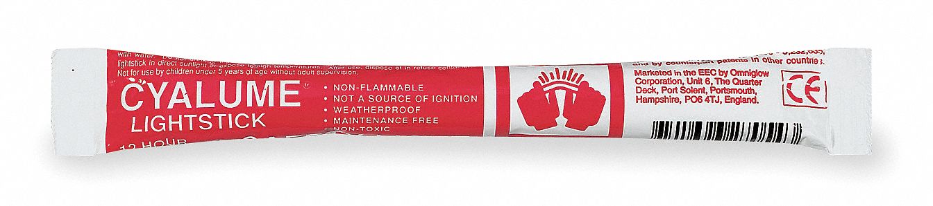 Red Glow Stick, 6 in Length, 12 hr Duration, 1 EA - Grainger