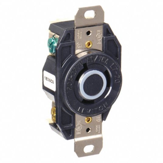 Black Locking Receptacle, 20 Amps, 277V AC Voltage, NEMA Configuration ...