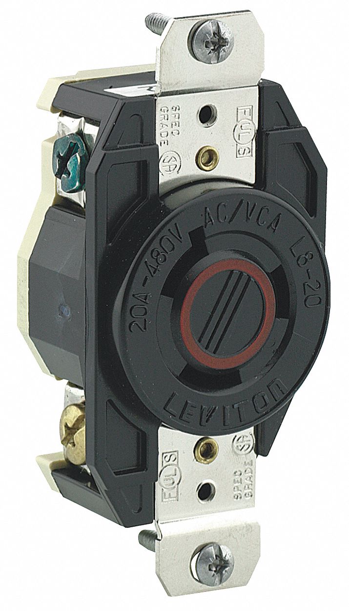 LEVITON Black Locking Receptacle, 20 Amps, 480V AC Voltage, NEMA ...