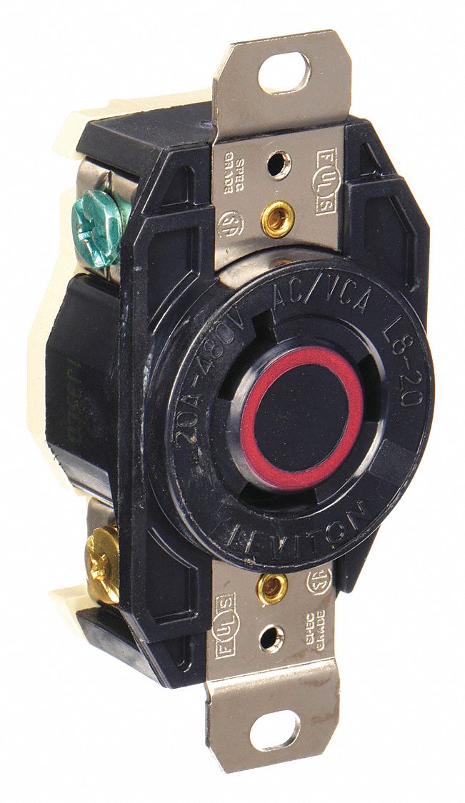 Black Locking Receptacle, 20 Amps, 480V AC Voltage, NEMA Configuration ...