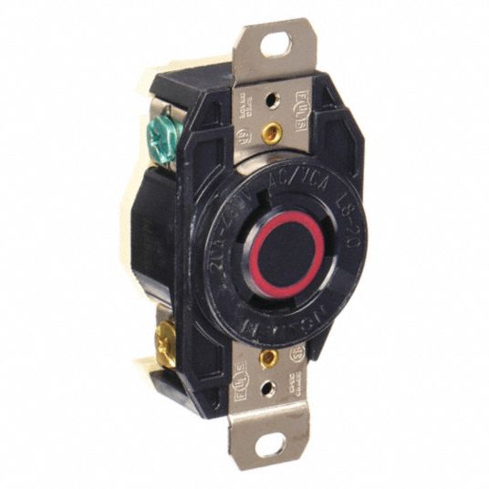Black Locking Receptacle, 20 Amps, 480V AC Voltage, NEMA Configuration ...
