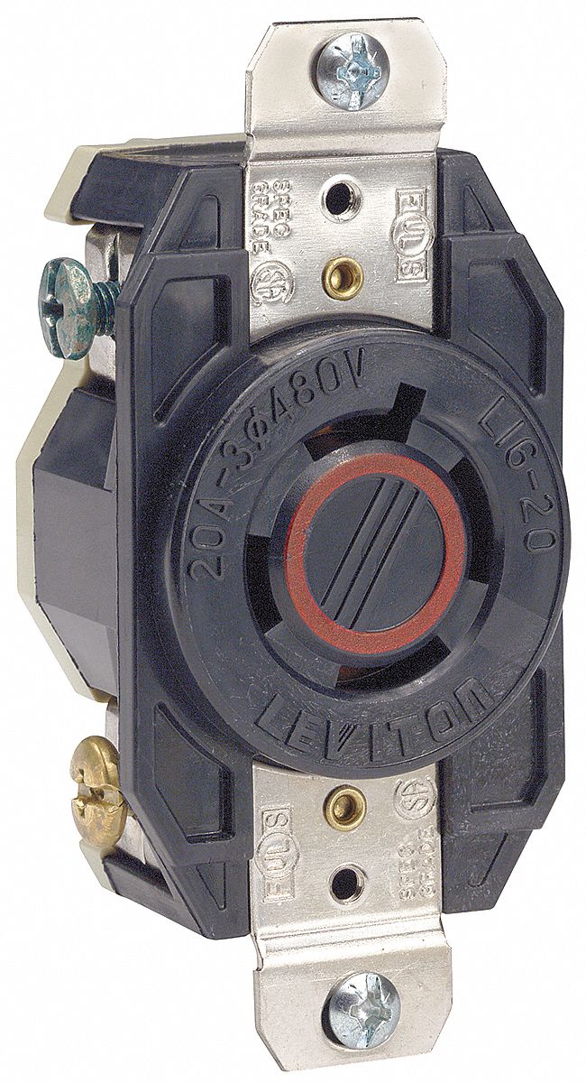 LEVITON Black Locking Receptacle, 20 Amps, 480VAC Voltage, NEMA ...