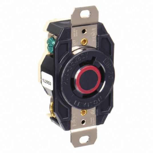 Black Locking Receptacle, 20 Amps, 480V AC Voltage, NEMA Configuration ...