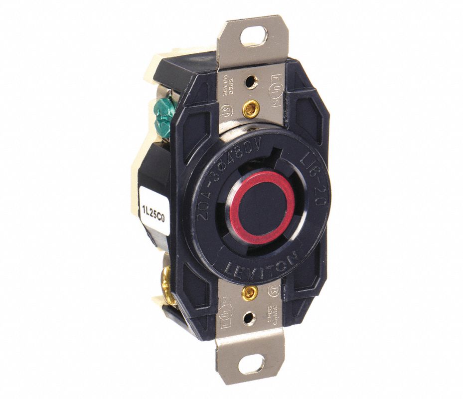 LEVITON Receptáculo,Negro, 20 Amperes, 480VCA Voltaje, Configuración ...