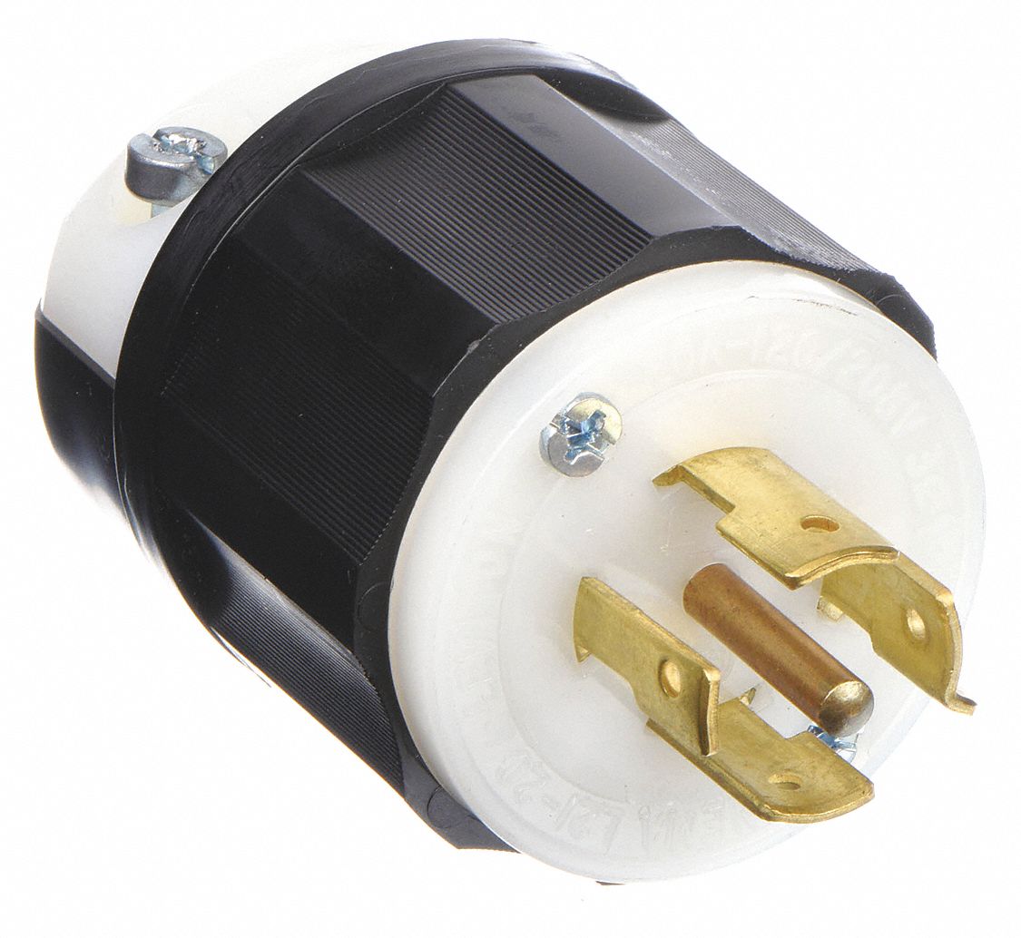 20A Industrial Grade Non-Shrouded Locking Plug, Black/White; NEMA ...