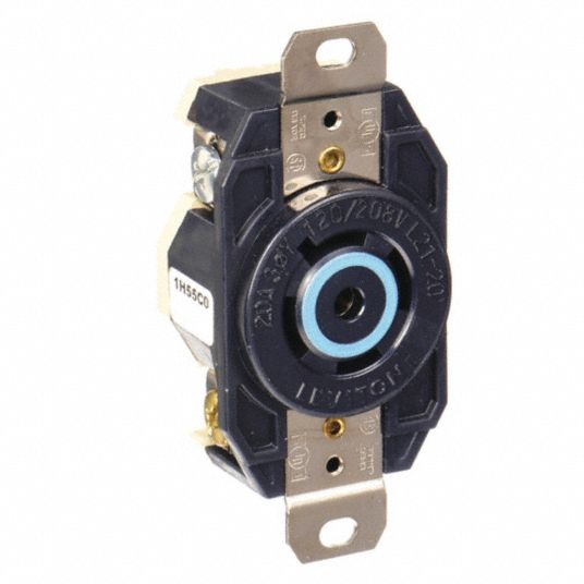 Black Locking Receptacle, 20 Amps, 120/208V AC Voltage, NEMA ...