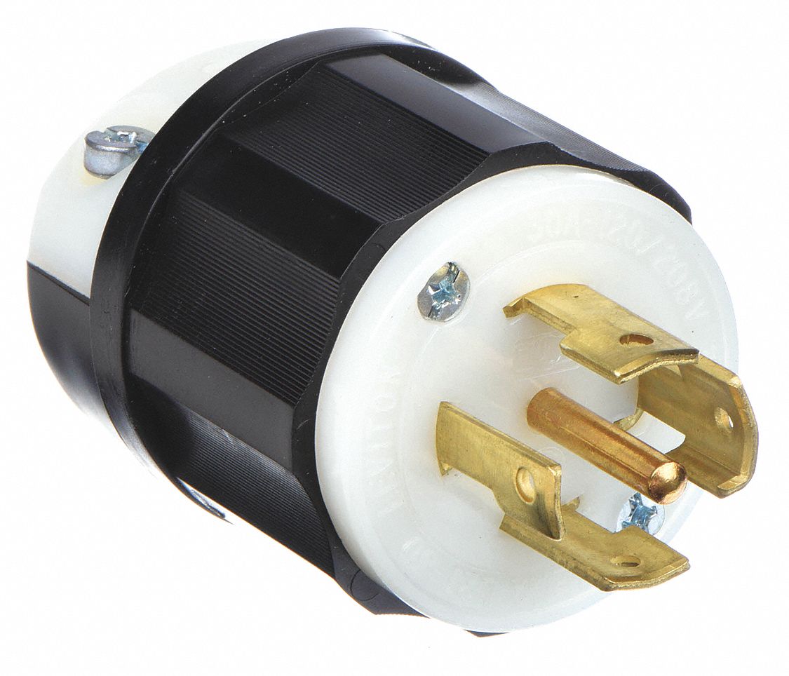 30A Industrial Grade Non-Shrouded Locking Plug, Black/White; NEMA ...