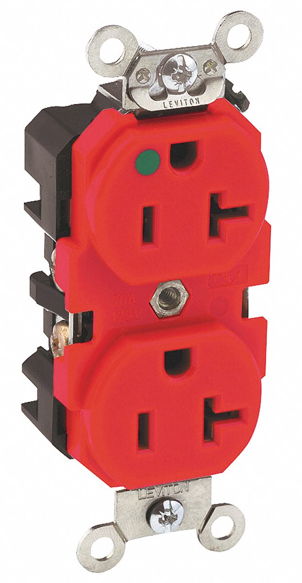 20, Heavy Use Hospital Grade, Receptacle, Red, No Tamper Resistant ...