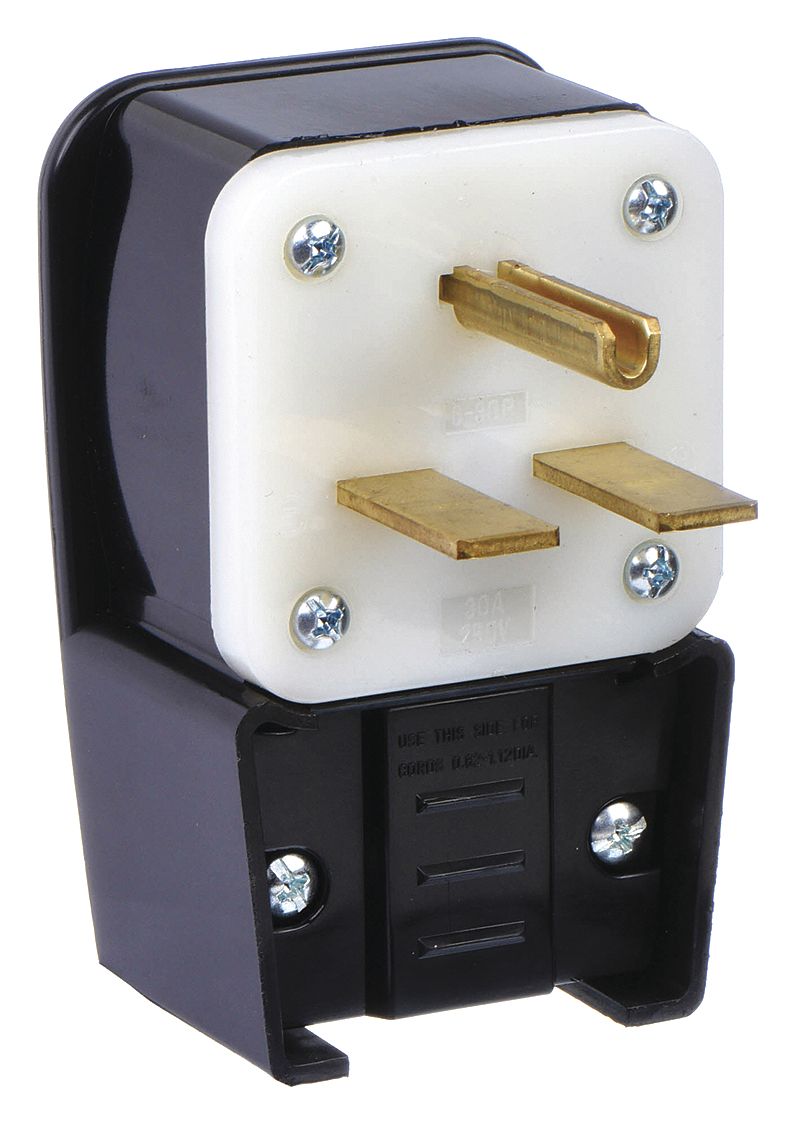 30 AA Industrial Grade Angle Straight Blade Plug, Black/White; NEMA ...