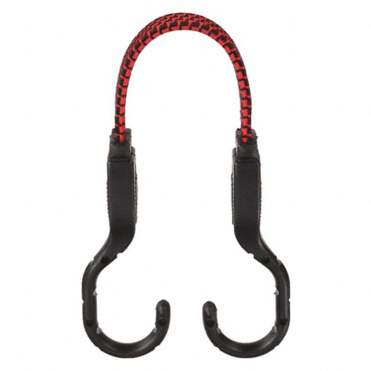 Red/Black Rubber Bungee Cord with J-Hooks, Bungee Length: 12 in - Grainger
