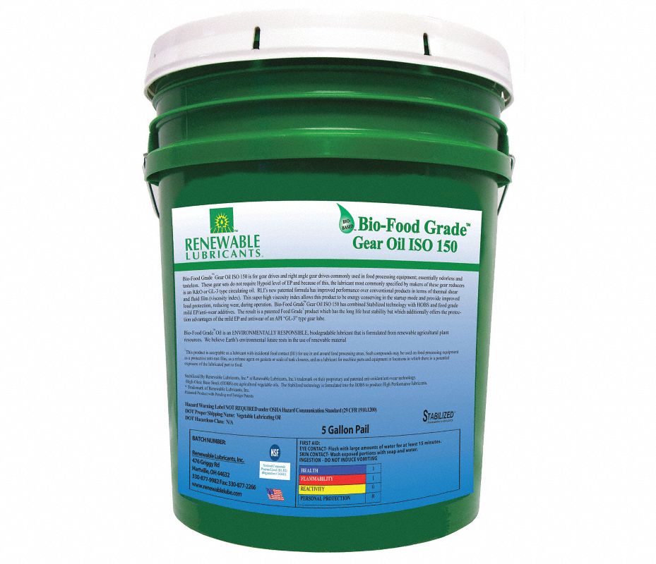 RENEWABLE LUBRICANTS Aceite de Engranaje con Grado Alimenticio, Bio ...