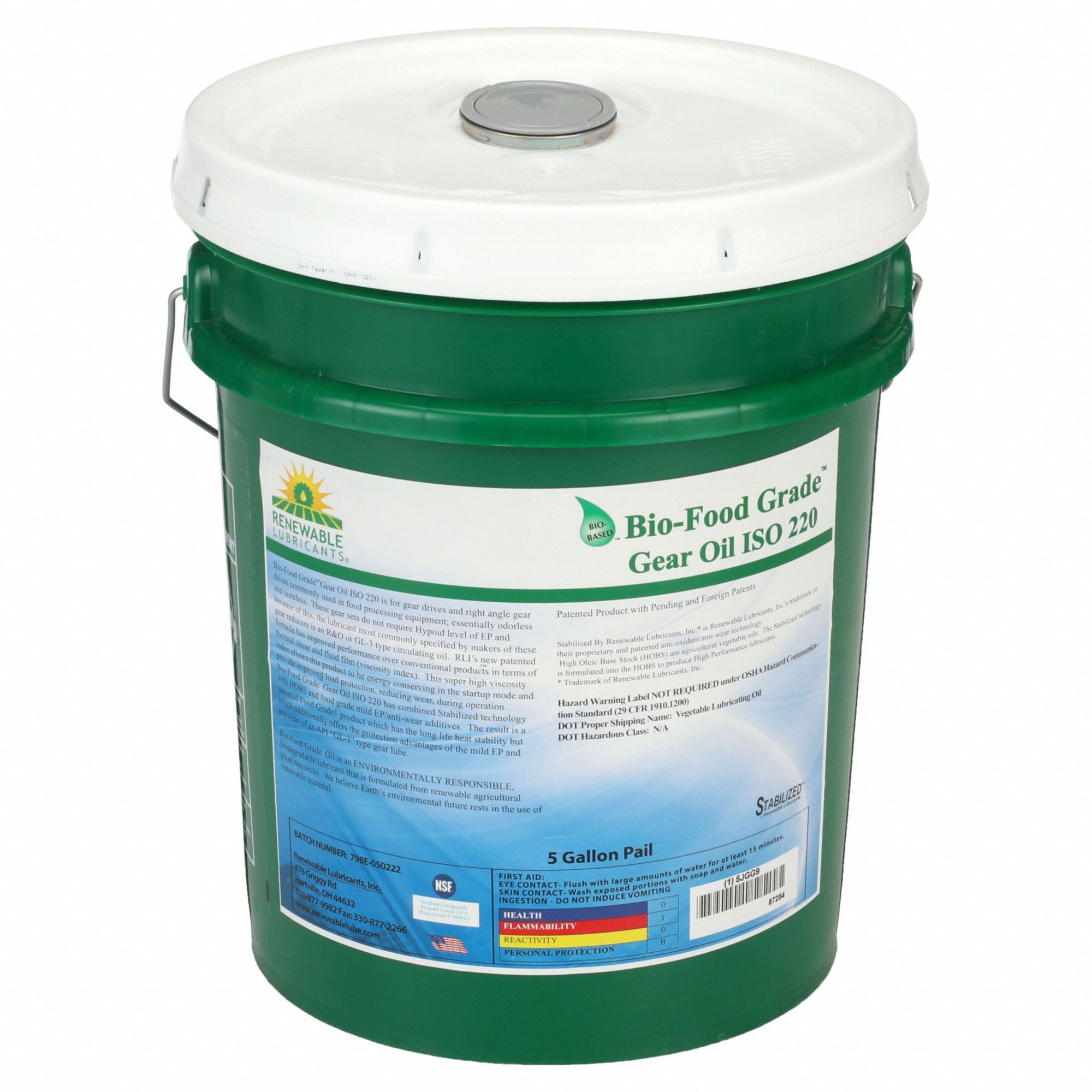 RENEWABLE LUBRICANTS, Bio-Food Grade, 5 gal, Gear Oil - 5JGG9|87254 ...