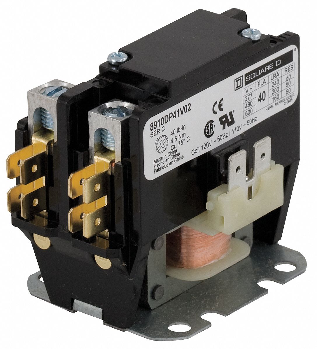 SQUARE D 208/240V AC Definite Purpose Contactor; No. of Poles 1+N, 40 ...