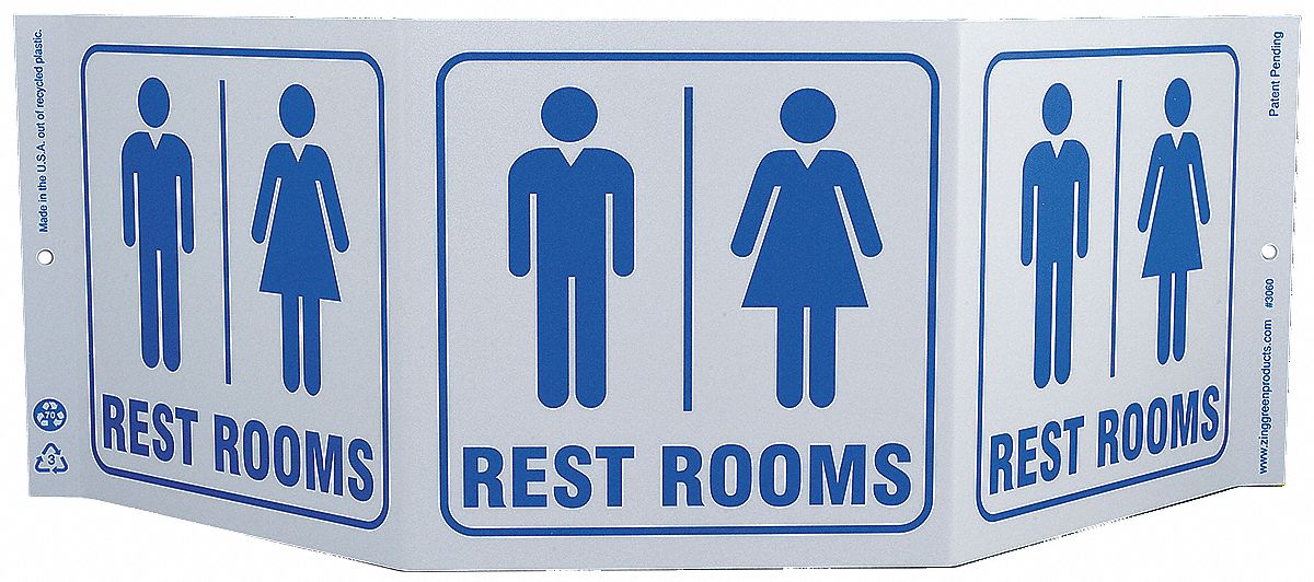 Plastic, Restroom Sign, With Mounting Holes, 3-Sided - Grainger