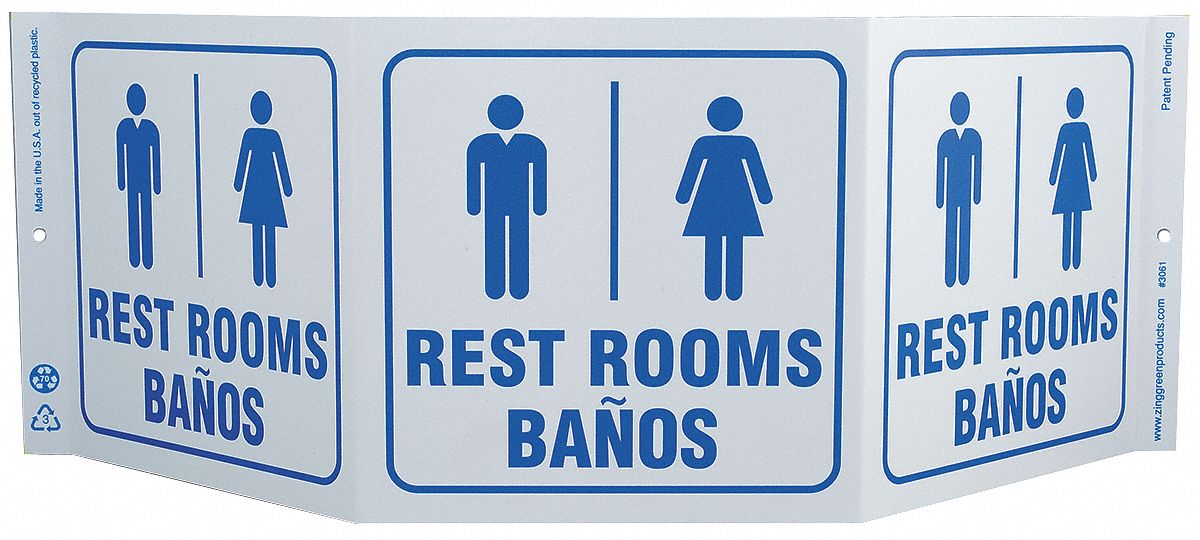 Plastic, Restroom Sign, With Mounting Holes, 3-Sided - Grainger