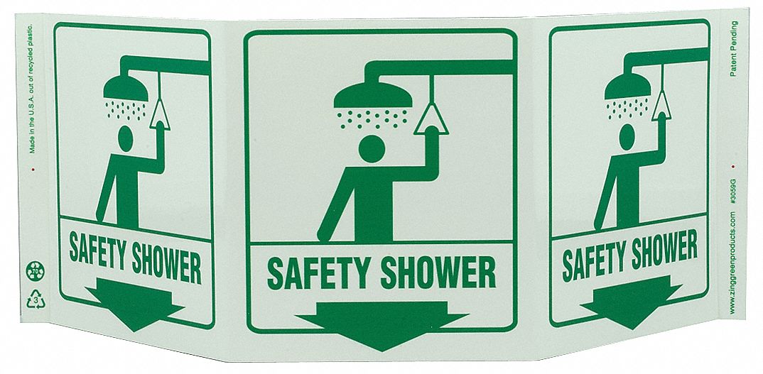 Plastic, Safety Shower Sign, 20" Width, 7-1/2" Height, White, With ...