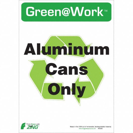 Plastic, Recycle Label, 10" Width, 14" Height, Green, White, Adhesive ...