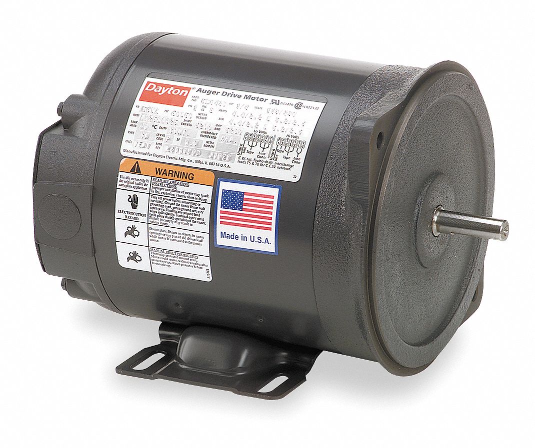 Auger Drive Motor, 1/4 HP, Nameplate RPM 1725/1425, Voltage 115/230 ...
