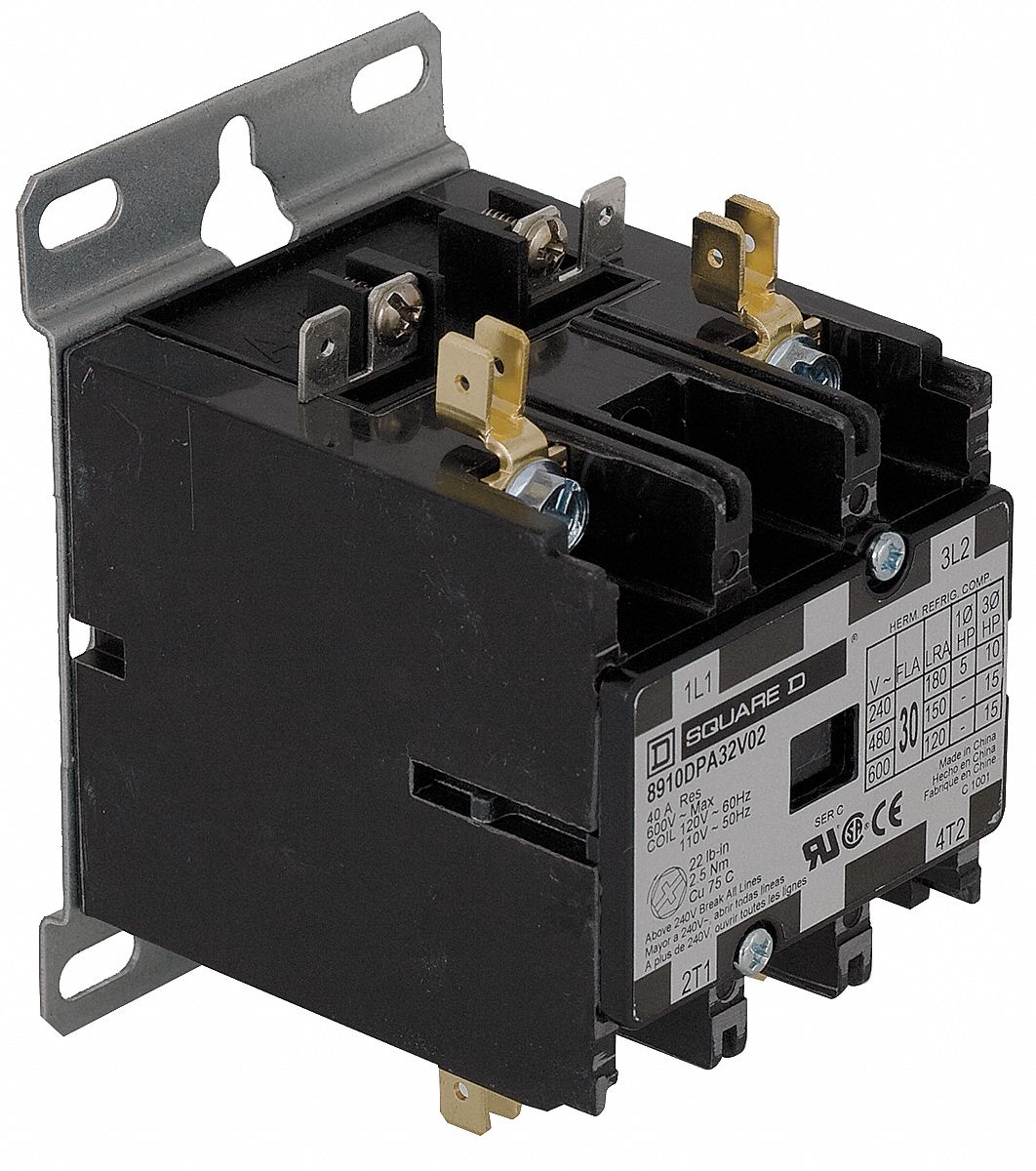 SQUARE D 208/240V AC Definite Purpose Contactor; No. of Poles 2, 20 ...