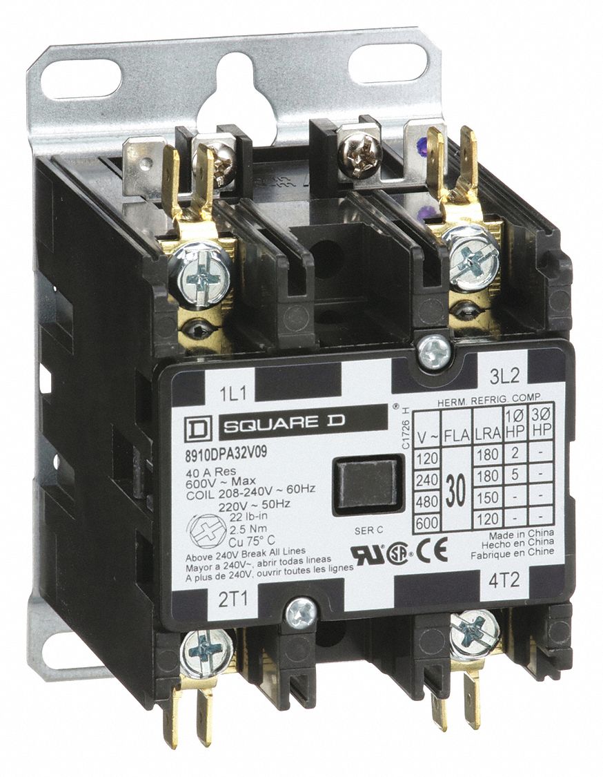 SQUARE D Definite Purpose Magnetic Contactor: 2 Poles, 30 A Full Load ...