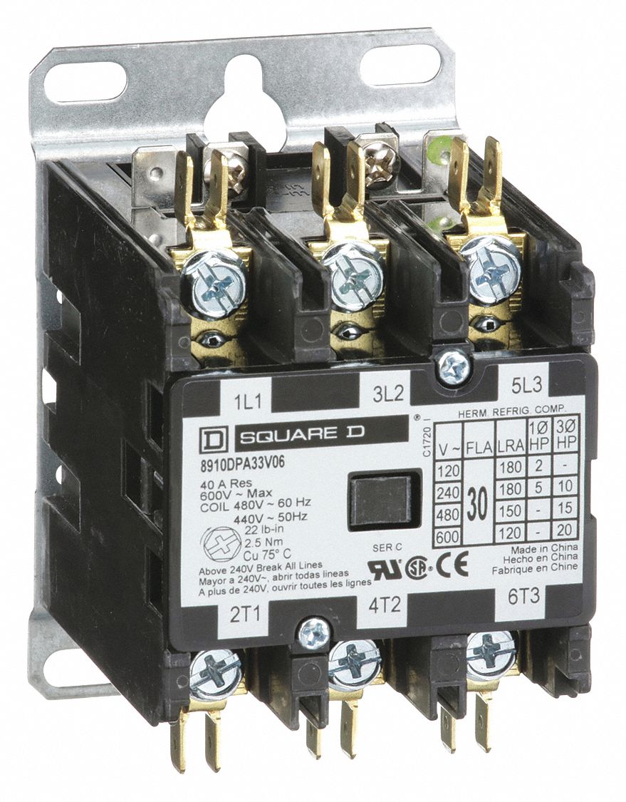 SQUARE D 480V AC Definite Purpose Contactor; No. of Poles 3, 30 Full ...