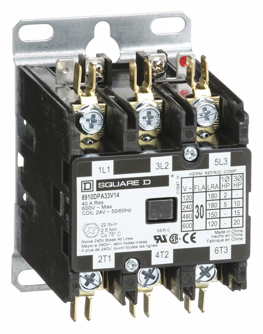 SQUARE D 24V AC Definite Purpose Contactor; No. of Poles 3, 30 Full ...