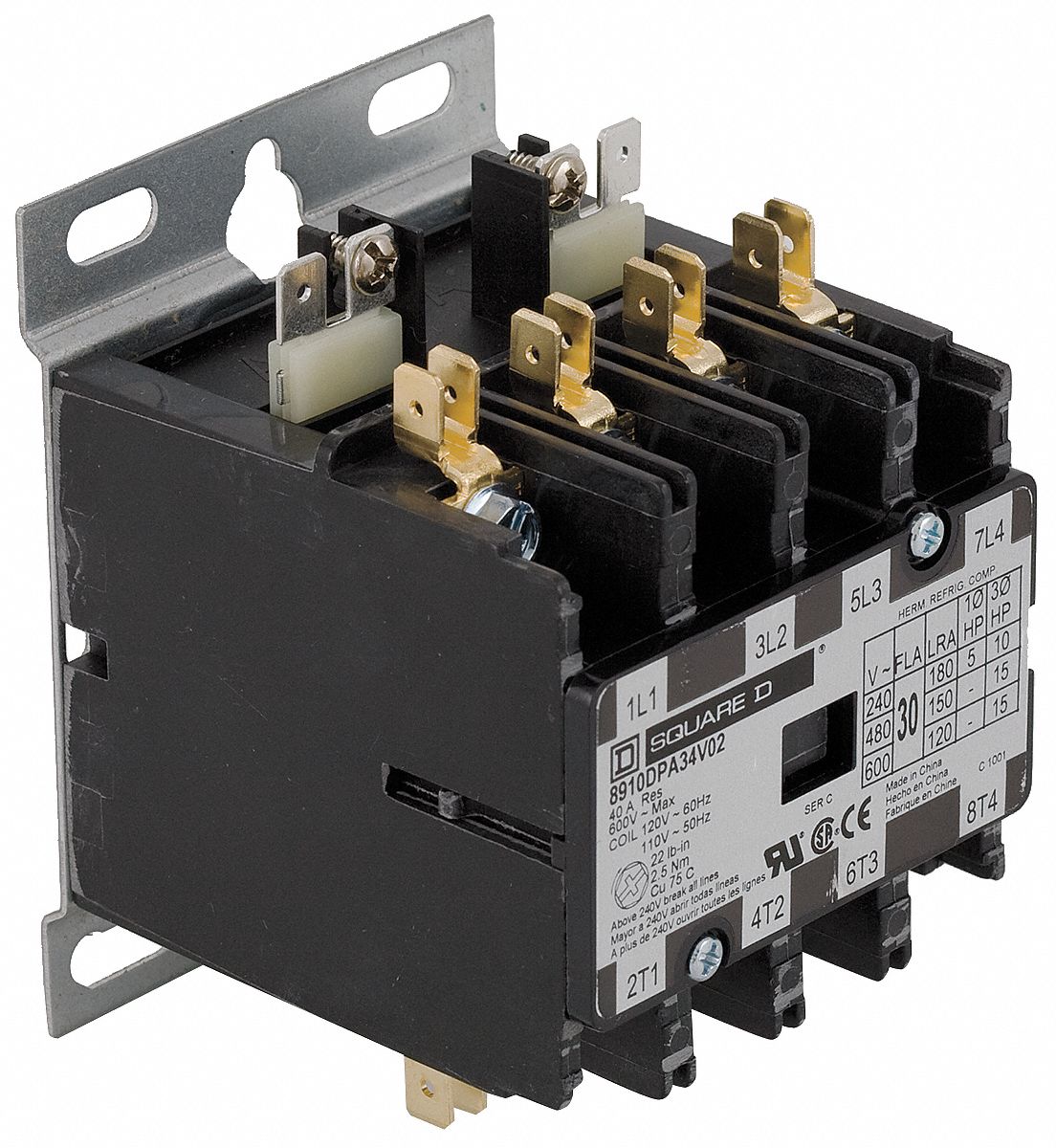 SQUARE D 208/240V AC Definite Purpose Contactor; No. of Poles 4, 30 ...