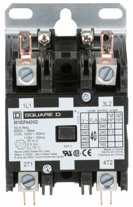 SQUARE D Definite Purpose Magnetic Contactor: 2 Poles, 40 A Full Load ...