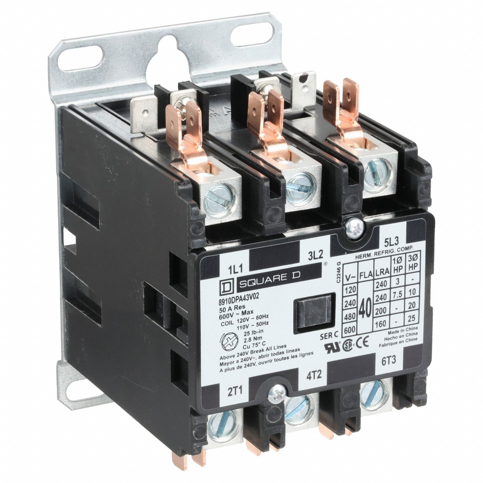SQUARE D, 3 Poles, 120V AC, Definite Purpose Magnetic Contactor - 5KAL5 ...