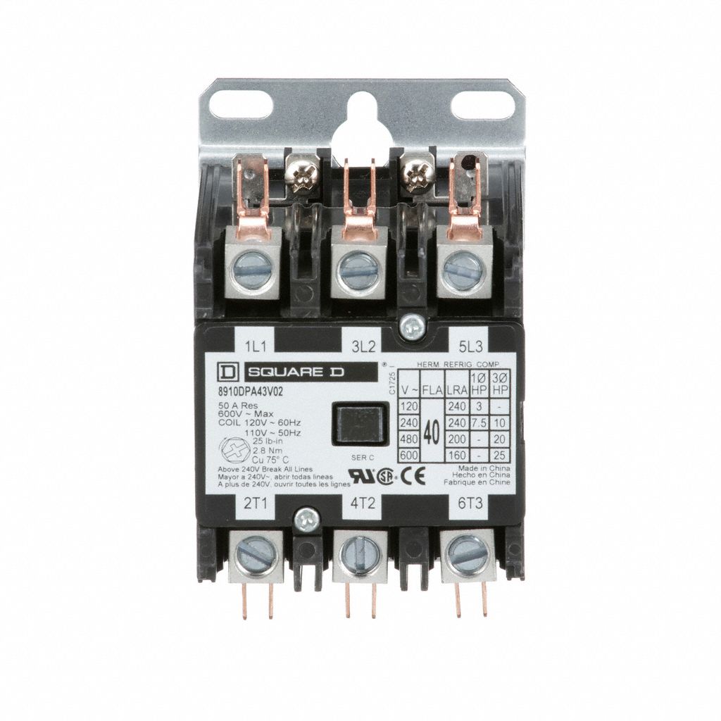 SQUARE D Definite Purpose Magnetic Contactor: 3 Poles, 40 A Full Load ...