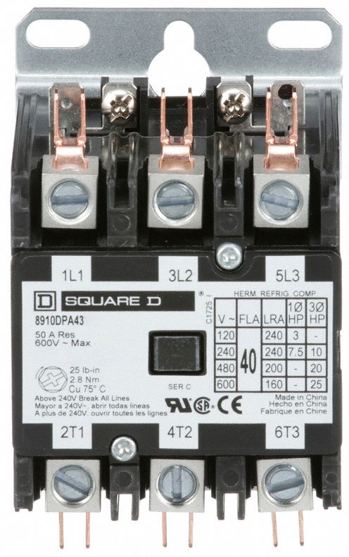 SQUARE D Definite Purpose Magnetic Contactor: 3 Poles, 40 A Full Load ...