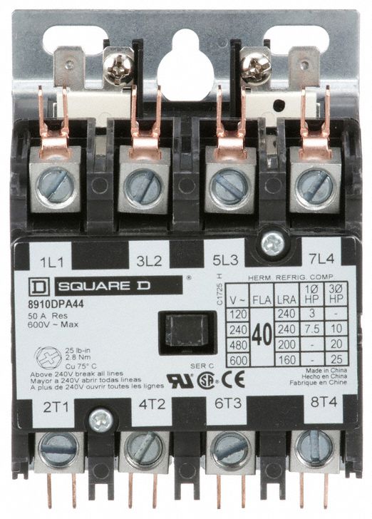 SQUARE D Definite Purpose Magnetic Contactor: 4 Poles, 40 A Full Load ...