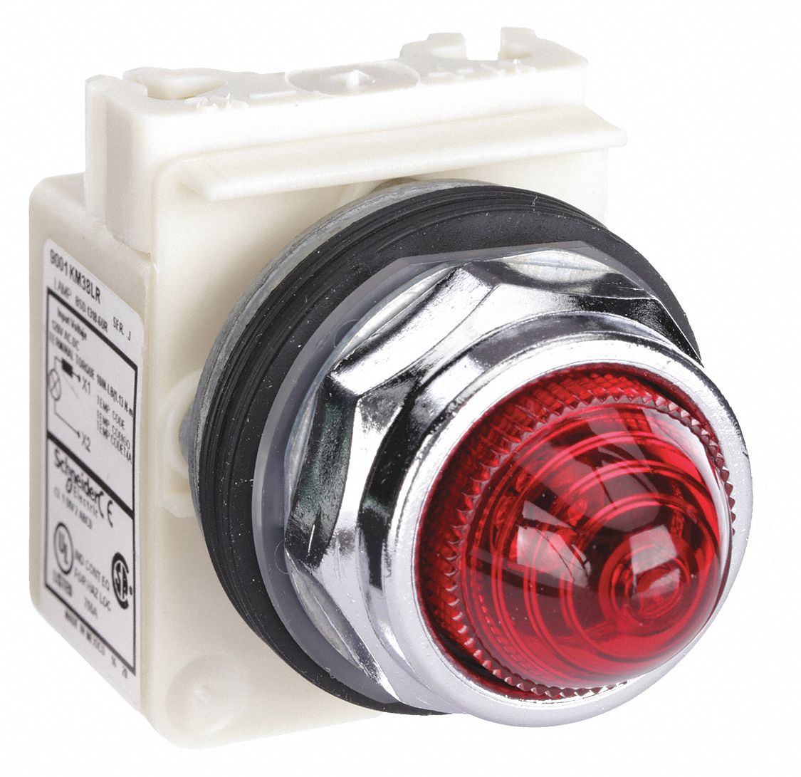 SCHNEIDER ELECTRIC, 30 mm Panel Mounting Size, Red, Pilot Light - 5KAR7 ...