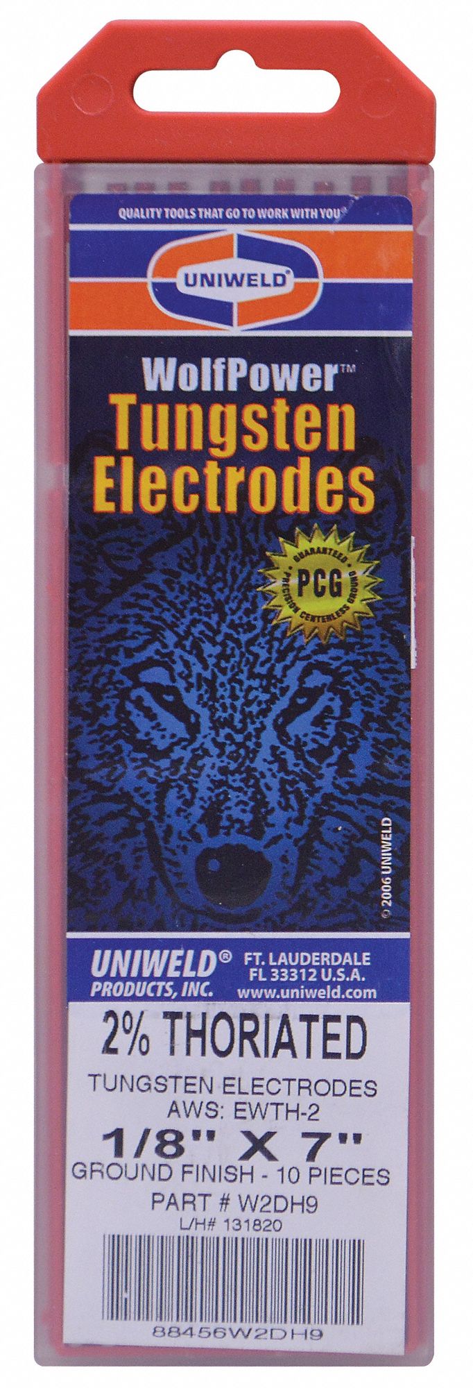 UNIWELD Tungsten Electrode: Thoriated, 1/8 in x 7 in, Red, EWTh-2, 10 ...