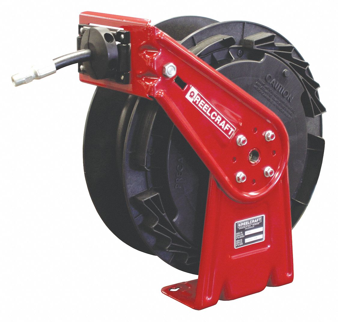 50 ft (3/8 in I.D.), 3/8 in MNPT, Spring Return Hose Reel - 5KPA3|RT650 ...