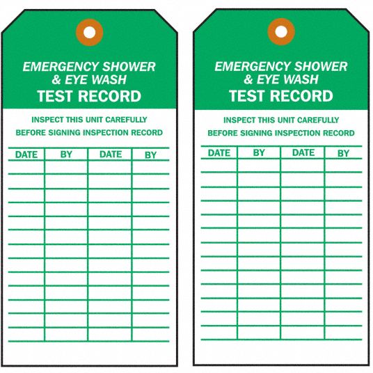 Eye Wash/Shower Inspection Tag, 5-3/4" Height, 3" Width, Cardstock, PK ...